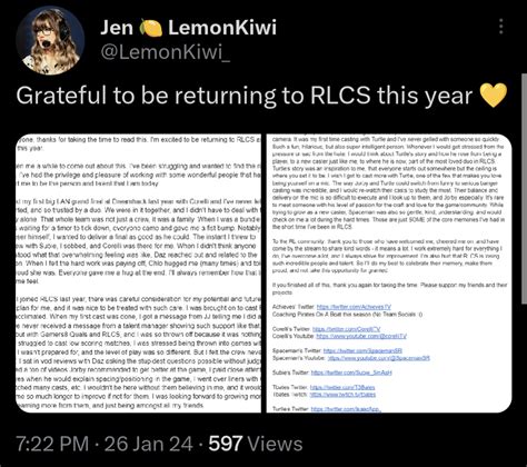 Lemonkiwi Grateful To Be Returning To Rlcs This Year 💛 R