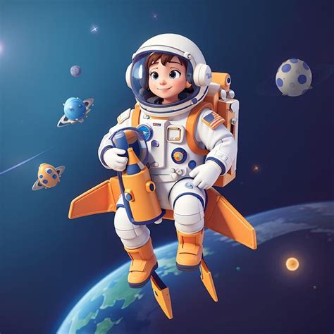 Cute Astronaut Riding Rocket Cartoon Vector Icon Illustration Science