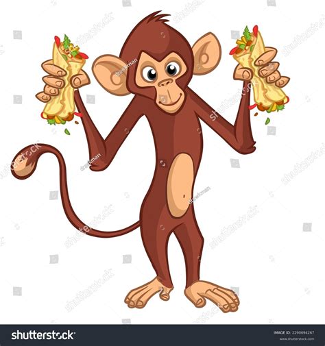 Cartoon Monkey Holding Falafel Kebab His Stock Vector Royalty Free