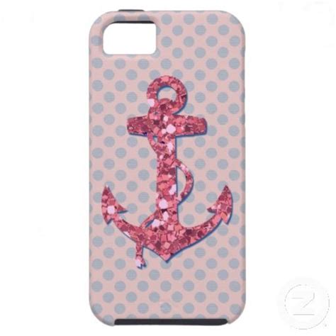 Girly Pink Glitter Anchor Dots Pattern Iphone 5 Case