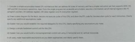 Solved Q No Consider A Simple Accumulator Based CPU Chegg Com