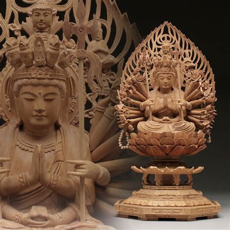 Eh899 細密彫刻 木造 十一面千手観音菩薩坐像 全高308cm仏高16cm・木雕千手千眼觀世音菩薩・木彫仏像・木雕佛像 仏教美術中古
