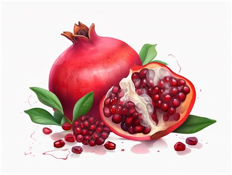 흰색 배경 벡터 일러스트 레이 션에 잎 붉은 석류 만화 예술 석류 Png 일러스트 및 이미지 에 대한 무료 다운로드 Pngtree