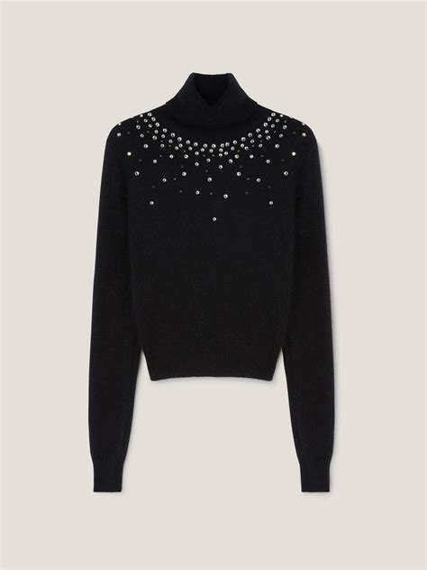 Maglia Dolcevita Misto Angora Con Strass