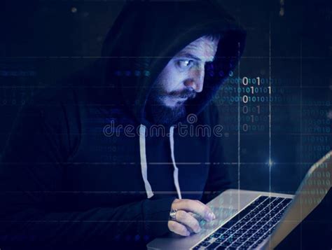 Hacker Trying To Hack The Laptop Stock Photo Image Of Hacking Technology