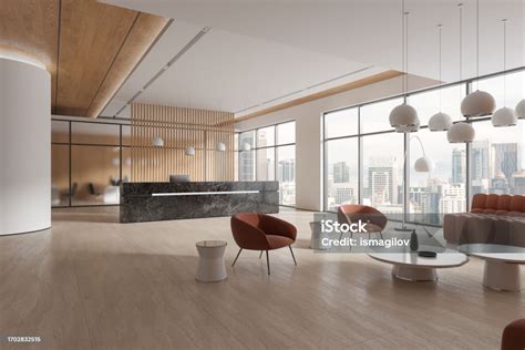 리셉션 데스크가 있는 아늑한 사무실 인테리어와 탁 트인 창문이 있는 휴식 코너 호텔 리셉션에 대한 스톡 사진 및 기타 이미지 호텔 리셉션 안내 데스크 0명 Istock