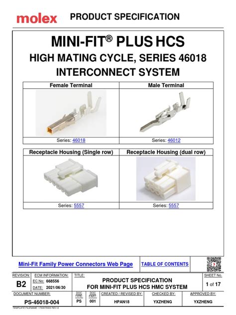 Mini Fit® Plus Hcs High Mating Cycle Series 46018 Interconnect System