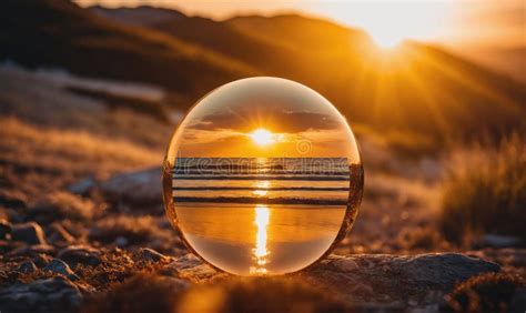 A Glass Orb Captures A Stunning Sunset Over The Ocean Creating A Mesmerizing Reflection Of The