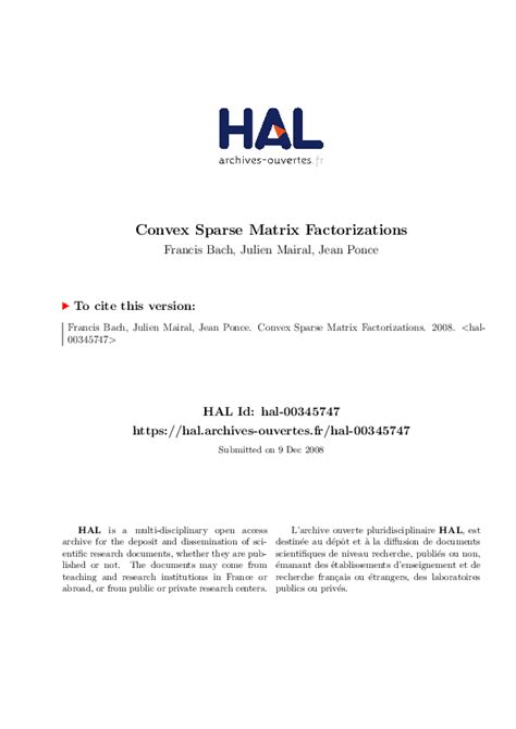 Pdf Convex Sparse Matrix Factorizations