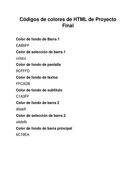 Códigos De Colores De Html Pdf