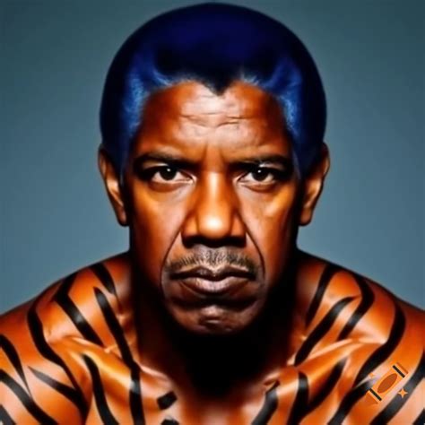 Muscular Man With Tiger Style Makeup Featuring Blue Hair And Orange Skin On Craiyon