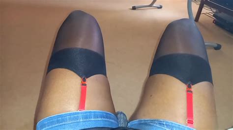 Bluegirl70 Red Suspender Tease