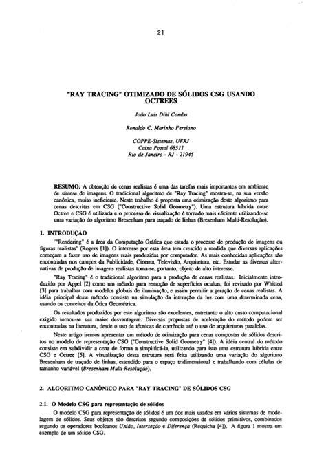 Pdf Ray Tracing Otimizado De Solidos Csg Usando Octrees