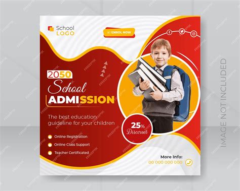 학교 입학 소셜 미디어 디자인 웹 배너 또는 Instagram 게시물 템플릿 프리미엄 벡터
