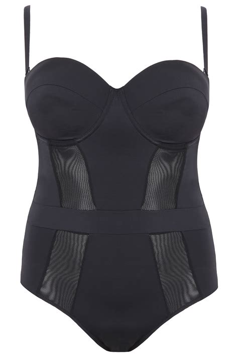 Black And Mesh Panel Swimsuit Plus Size 182022242628