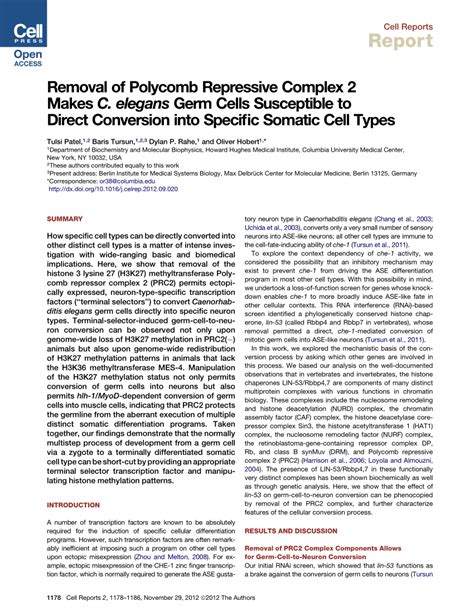 Pdf Removal Of Polycomb Repressive Complex 2 Makes C Elegans Germ