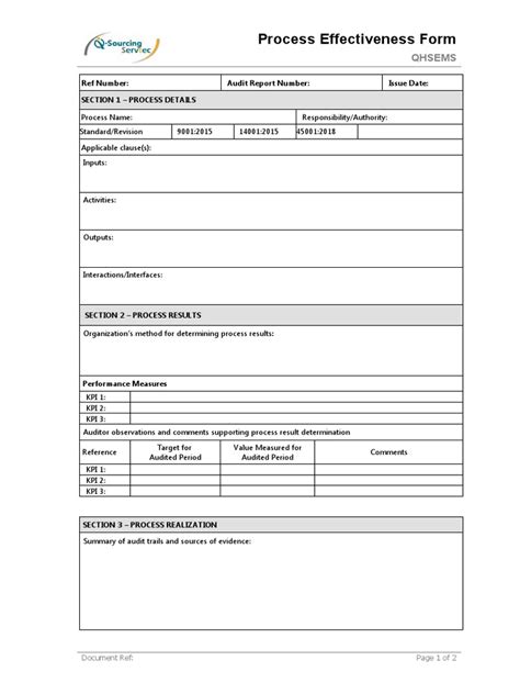 52 Process Effectiveness Assessment Form Pdf