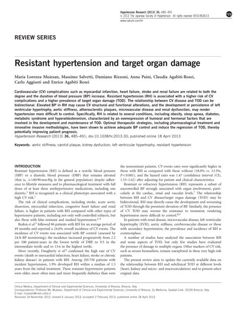 Pdf Resistant Hypertension And Target Organ Damage