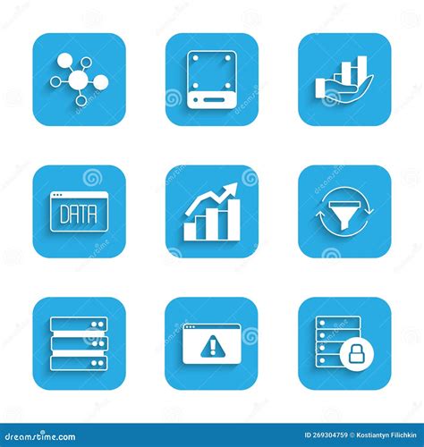 Set Financial Growth Browser With Exclamation Mark Server Security Padlock Sales Funnel Chart