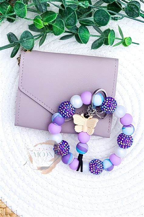 Blue Monarch Butterfly Silicone Bead Wristlet Keychain Butterfly Print