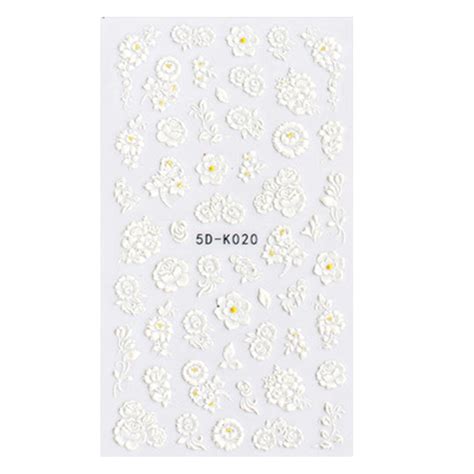 Zttd 5d Stereoscopic Embossed Flowers Nail Stickers Decals Real 3d