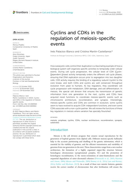 Pdf Cyclins And Cdks In The Regulation Of Meiosis Specific Events
