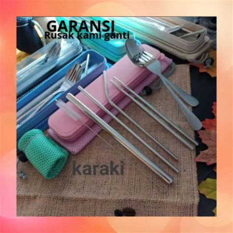 Sedotan Stainless Steel Straw Set Sendok Set Alat Makan Garpu Sumpit