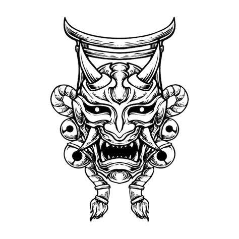 Le Dessin Au Trait De Masque Japonais Bleu Vecteur Premium