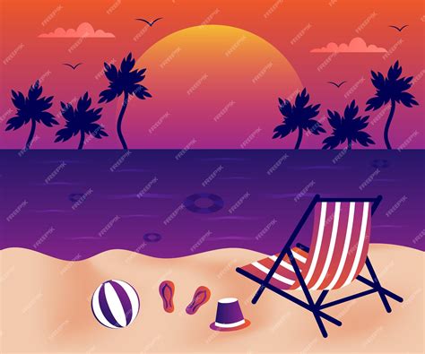 Premium Vector Gradient Beach Sunset Landscape Background