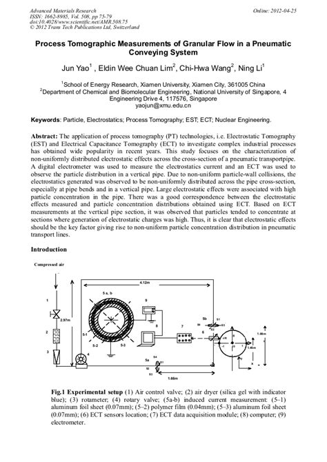 Process Tomographic Measurements Of Granular Flow In A Pneumatic