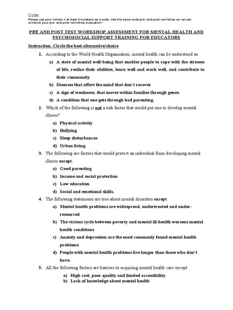 Mental Health Mcq Jrs Pdf Mental Health Mental Disorder