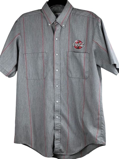 Coca Cola Employee Work Shirt Men Large Gray Red Stri Gem