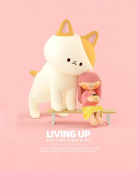 3d Illustration Big Cat Girl 008 On Behance Cute Illustration