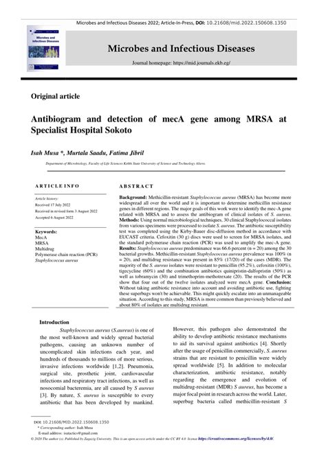 Pdf Antibiogram And Detection Of Meca Gene Among Mrsa At Specialist