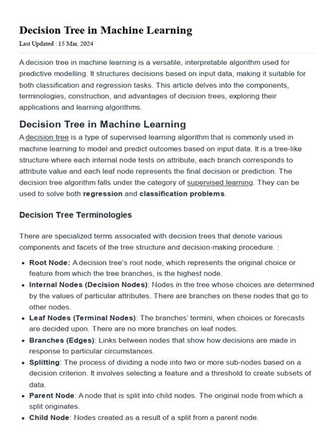 decision tree in machine learning pdf machine learning algorithms