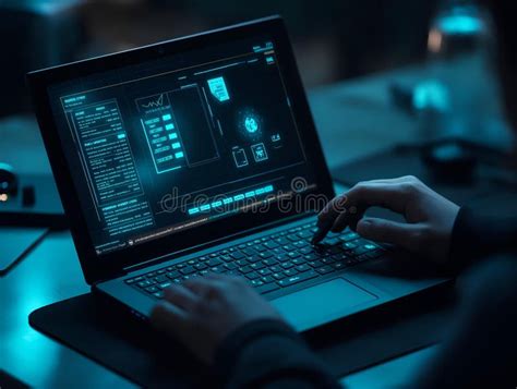 Laptop Screen Dark Code Programming A Person Intensely Focuses On