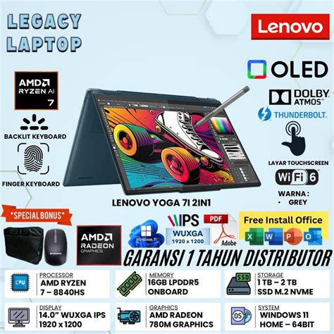 Jual Laptop Lenovo Yoga 7 2in1 14 Amd Ryzen 7 8840HS Ram 16GB 1TB SSD Radeon 780M Touchscreen