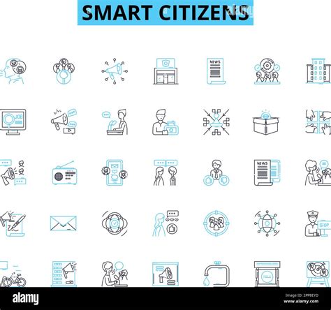 Smart Citizens Linear Icons Set Connected Digital Innovative Aware Proactive Collaborative