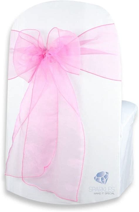 Sparkling Hot Pink Organza Chair Cover Bows Set Of 10