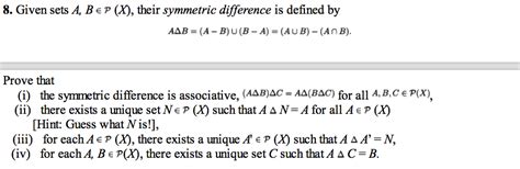Solved Given Sets A B Elementof Px Their Symmetric