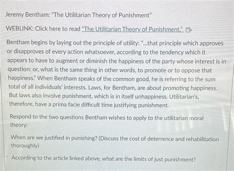 Solved Jeremy Bentham The Utilitarian Theory Of Punishment