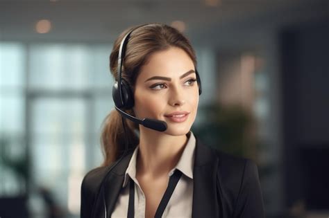 Premium Ai Image Attractive Woman In An Office Using A Headset