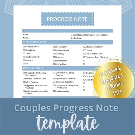 Couples Therapy Progress Note Template