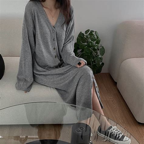 리얼코코 라스트찬스 50자체제작당일출발 버튼 니트 롱원피스 4 Color 봄브이넥여리핏