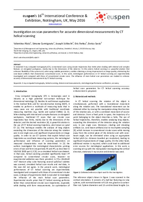Pdf Investigation On Scan Parameters For Accurate Dimensional Measurements By Ct Helical