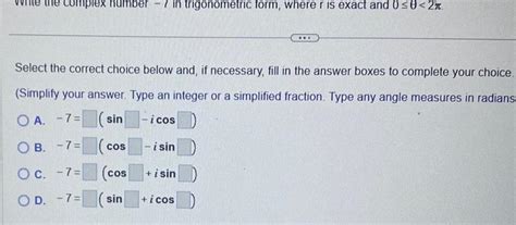 Answered The Complex Number In Trigonometric Form Where R Is Exact