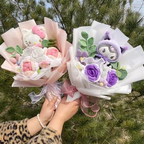 Kawaii Hello Kitty Cat Plush Dolls Rose Soap Flowers Bouquet Christmas