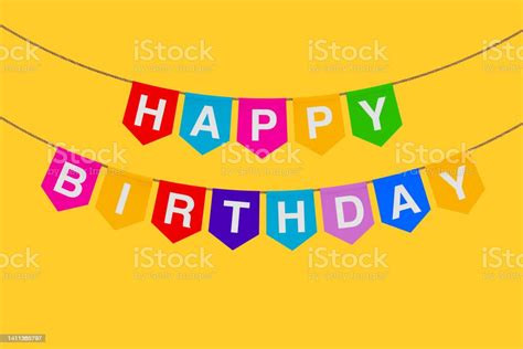 생일 축하 기호와 함께 다색 파티 Fags 배너를 매달아 놓습니다 3d 렌더링 기에 대한 스톡 사진 및 기타 이미지 기
