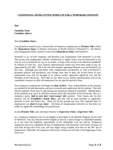 Conditional Offer Letter Template