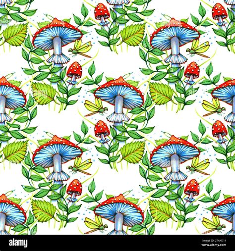 Woodland Treasures Seamless Pattern Green Witch Amanita Mushroom Woodland Treasures Seamless Pattern Green Witch Amanita Mushroom